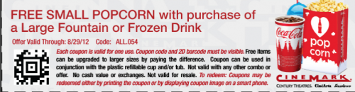 Cinemark Concession Coupon: FREE Small Popcorn With Large Drink ...
